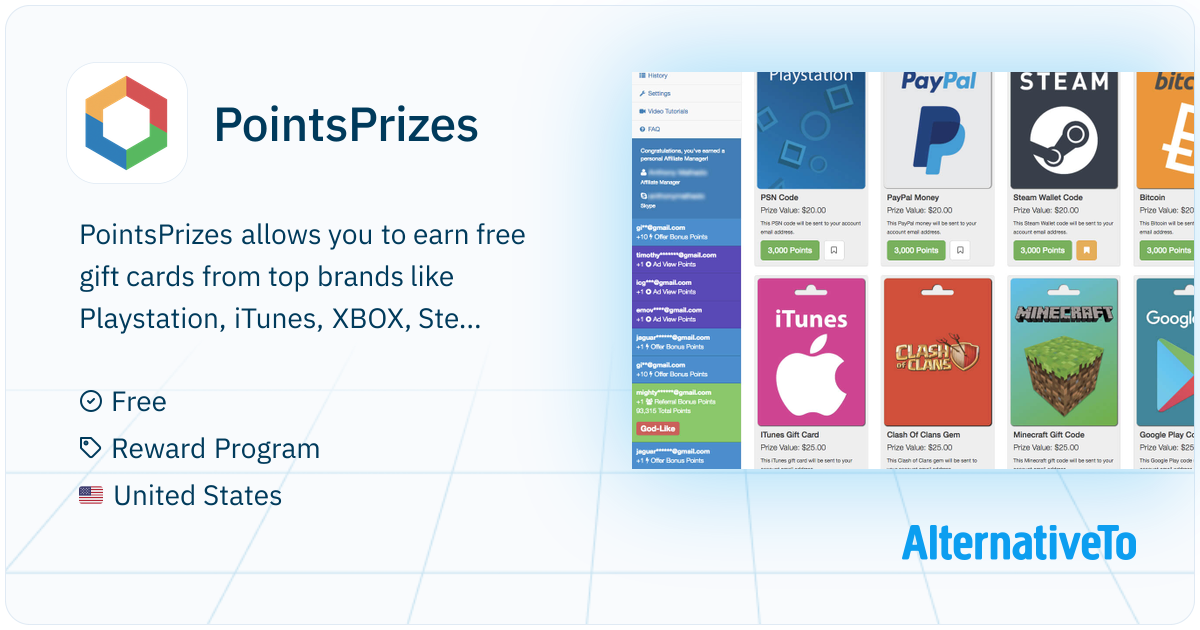 PointsPrizes: Earn free gift card codes from top brands, by doing ...