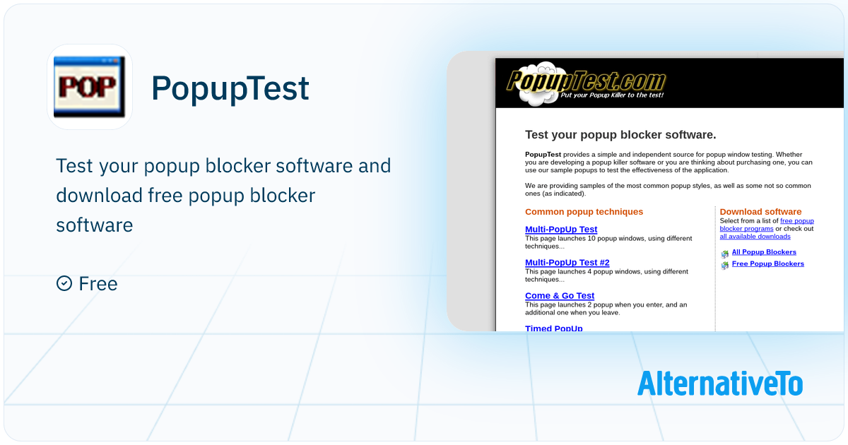 PopupTest: Test your popup blocker software and download | AlternativeTo