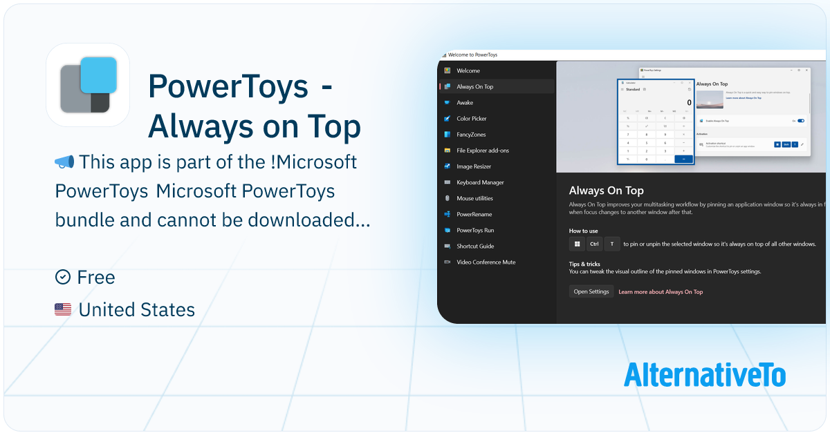 PowerToys - Always on Top: A system-wide utility for Windows to pin ...