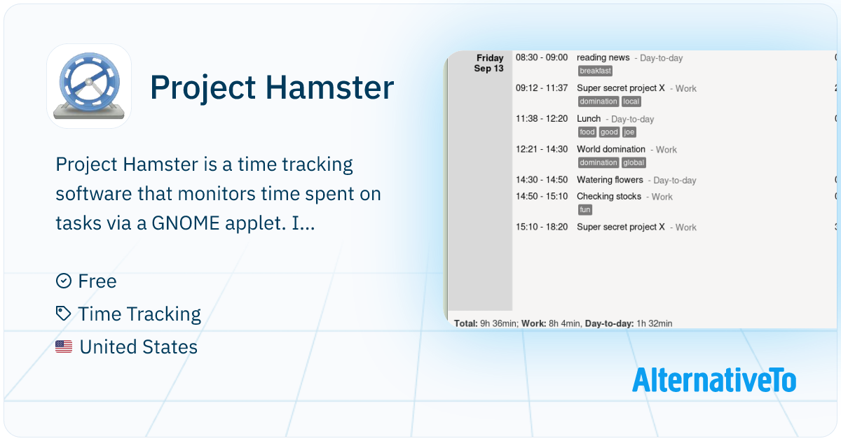 Project Hamster: Is time tracking for individuals. | AlternativeTo