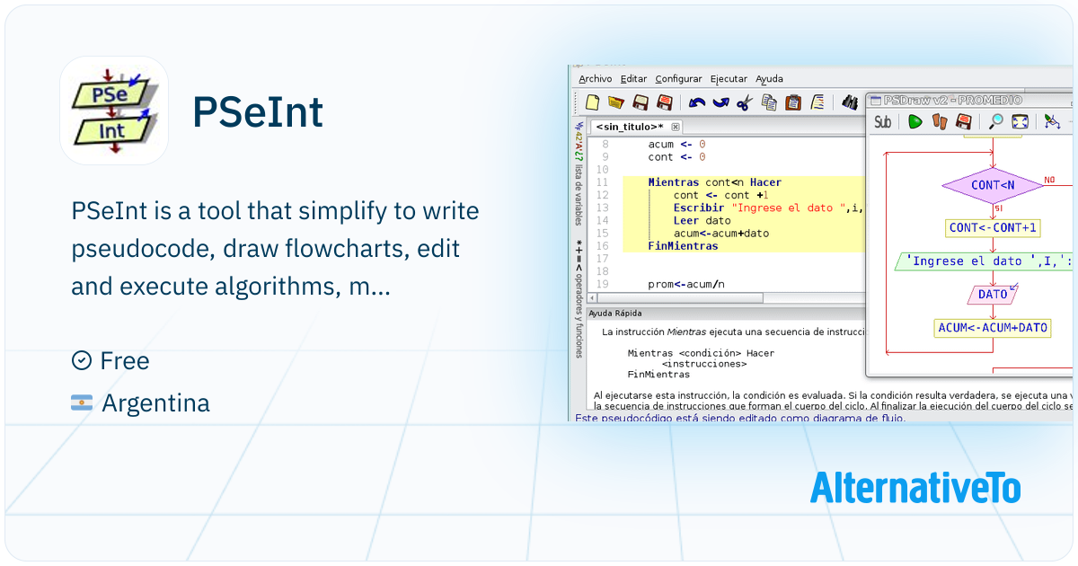PSeInt: Tool that simplify to write pseudocode, draw flowcharts, edit ...