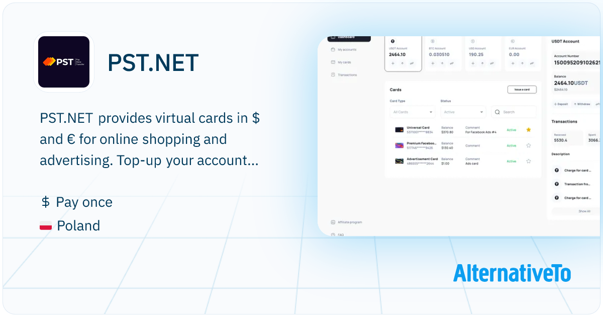 PST.NET: Virtual USD/EUR cards for ads, crypto funding, quick issue ...