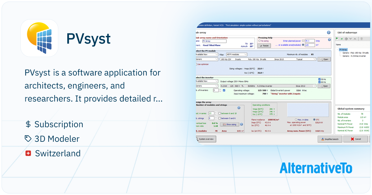 PVsyst: Photovoltaic simulation, precise sizing, shading, and economics ...