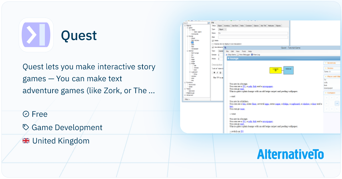Quest: Build text adventure games, role-playing games, training ...