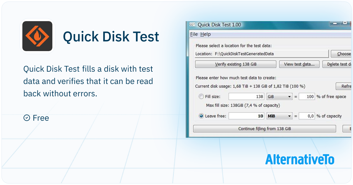 Quick Disk Test: Fills a disk with test data and verifies that it can ...