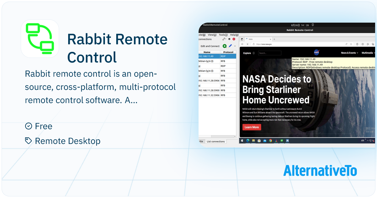 Rabbit Remote Control: Remote control. Support VNC, RDP, Terminal, SSH ...