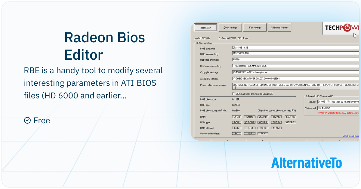 Radeon Bios Editor: RBE is a tool to modify several interesting ...