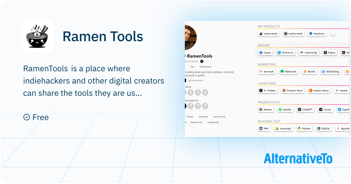 Ramen Tools: See what tools other indie makers are using | AlternativeTo