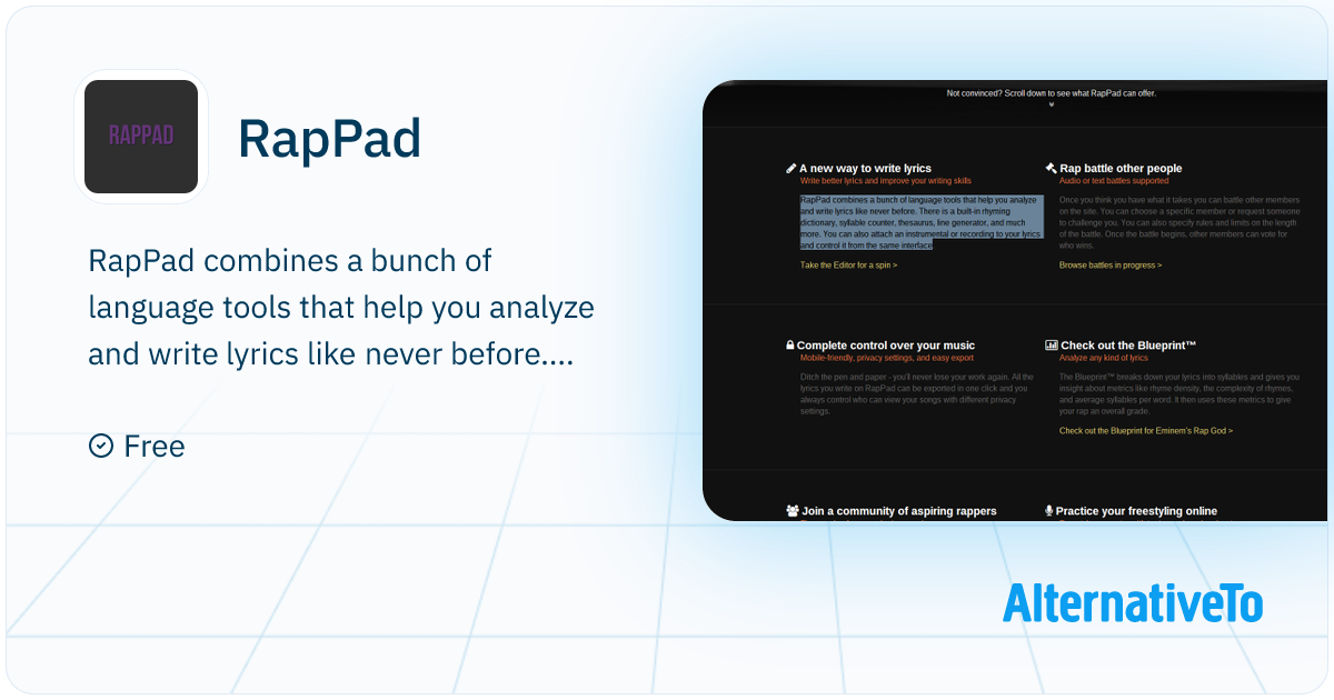RapPad: Write and share lyrics | AlternativeTo