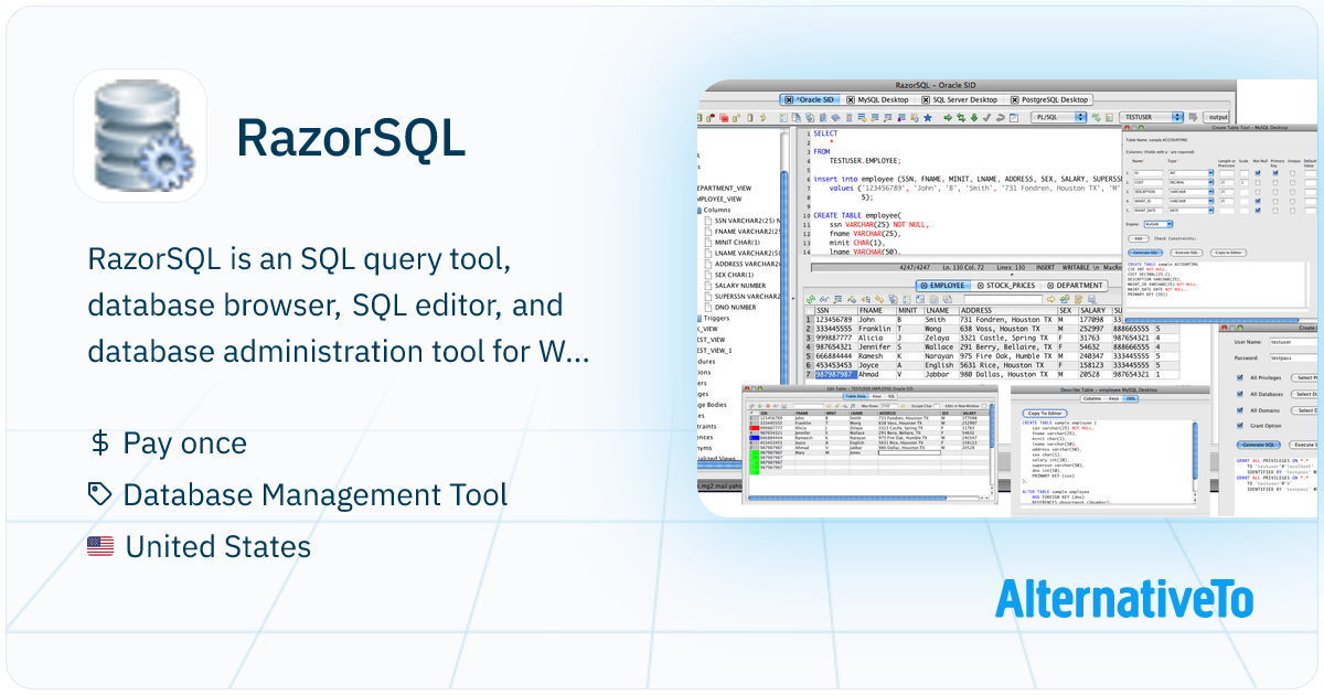 RazorSQL: SQL query tool, database browser | AlternativeTo