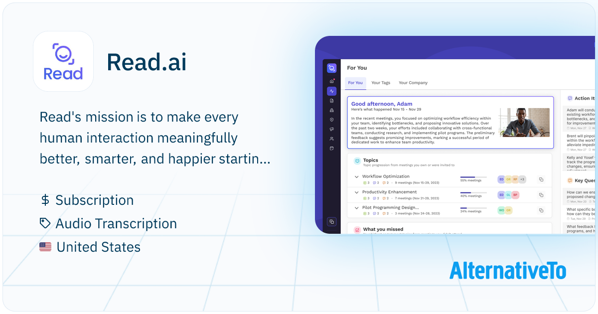 Read.ai: AI agent that joins your meetings, takes notes, transcribes ...