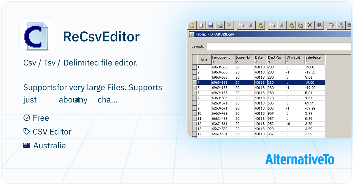 ReCsvEditor: Csv / Tsv / Delimited file editor | AlternativeTo