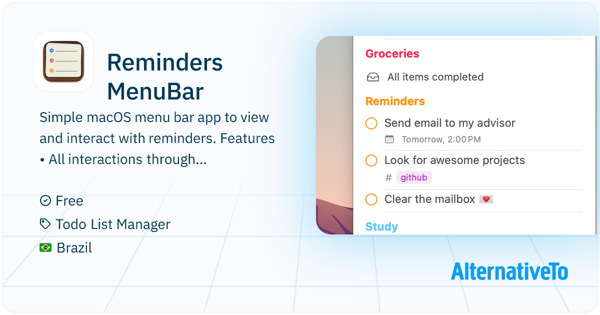 Reminders Menu Bar: Simple macOS menu bar application to view and ...