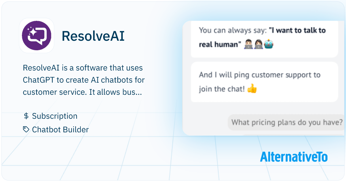 ResolveAI: AI chatbots utilizing ChatGPT for e-commerce | AlternativeTo