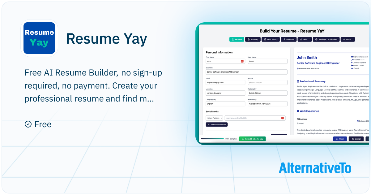 Resume Yay: Free AI Resume Builder | No login or sign-up required ...