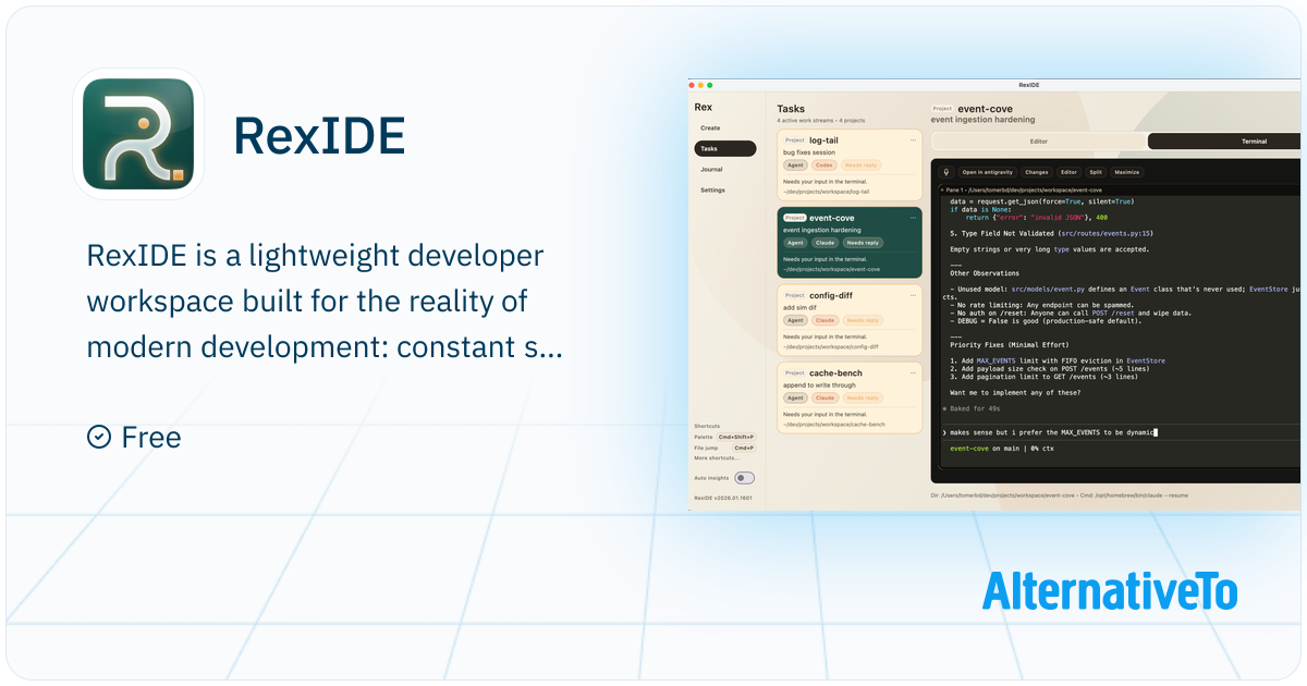 RexIDE: A lightweight IDE for fast project switching. | AlternativeTo