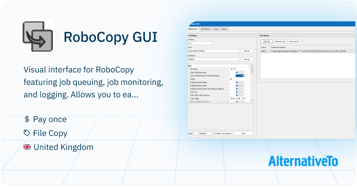 RoboCopy GUI: Visual interface for RoboCopy featuring job queuing, job ...