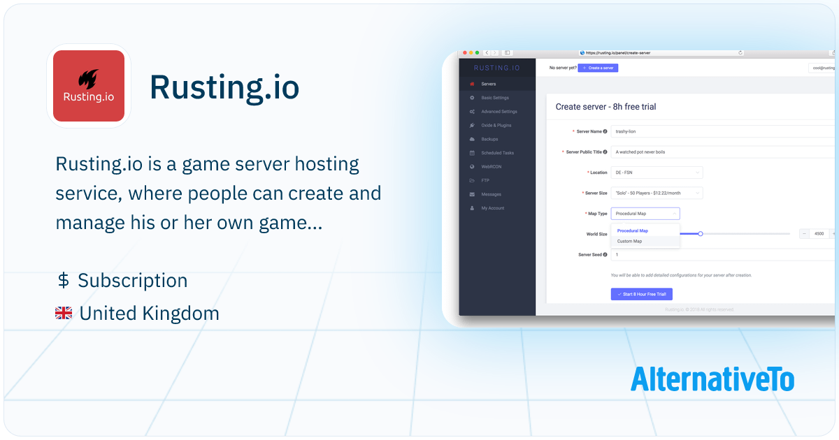Rusting.io: Game server hosting service, but unlike all the other game ...