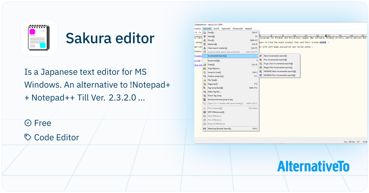 Sakura editor: Is a Japanese text editor for MS Windows | AlternativeTo