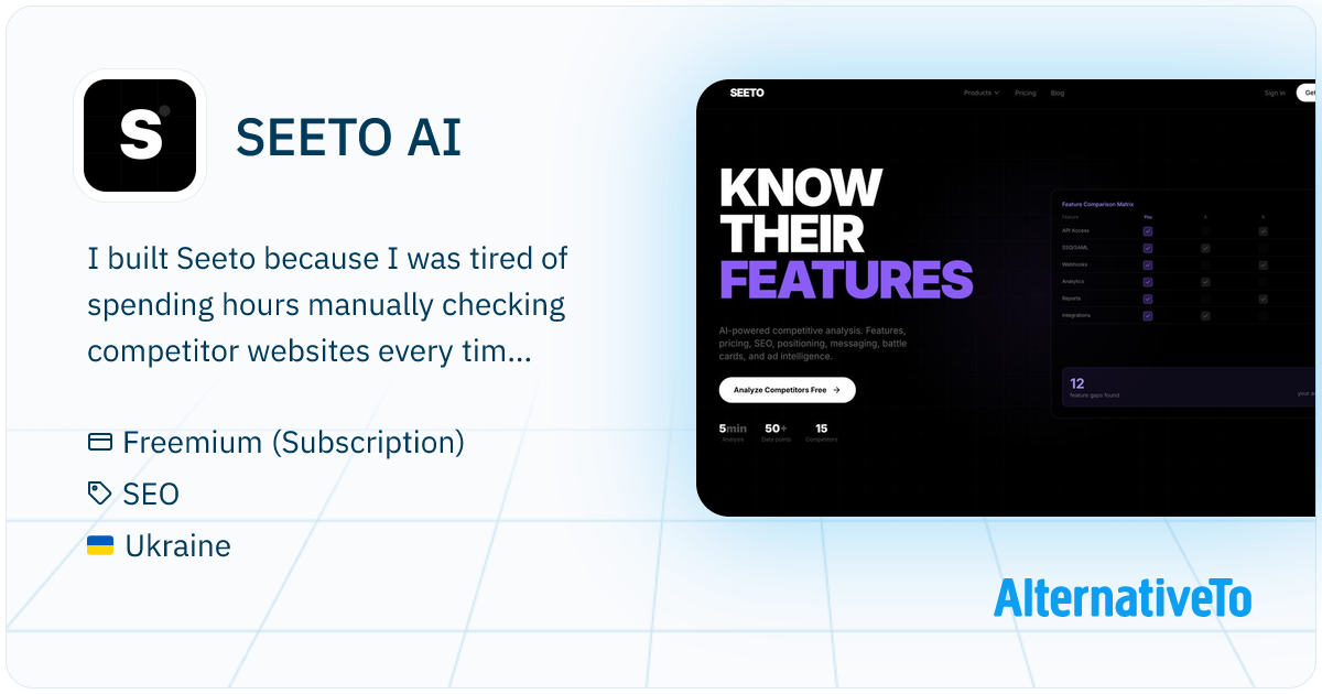 SEETO AI: AI-powered competitive intelligence platform. | AlternativeTo