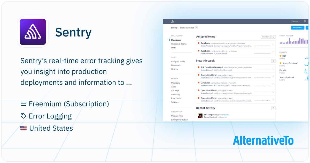 Sentry: Tracks real-time errors with alerts and release insights ...
