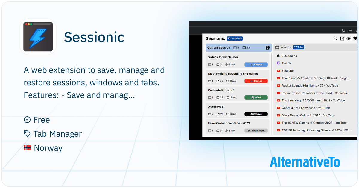 Sessionic: A browser extension to save, manage and restore tabs and ...