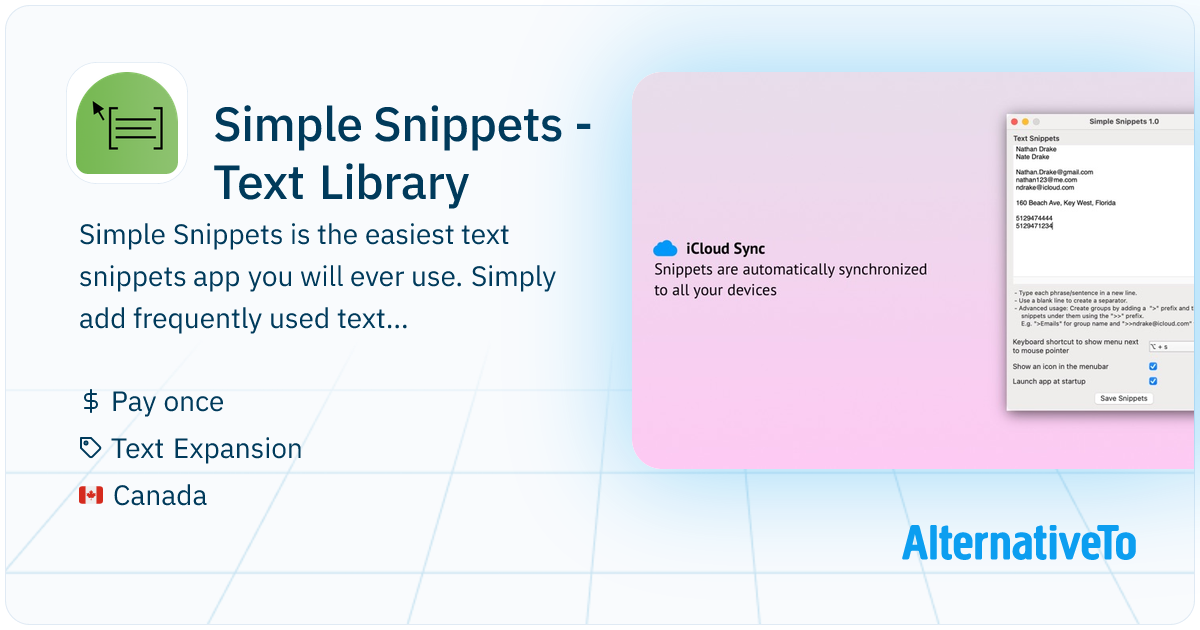 Simple Snippets - Text Library: Simply add frequently used text phrases ...