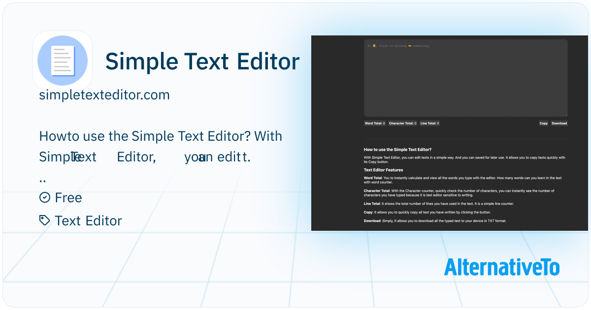 Simple Text Editor: It is a web-based, simple text editor. | AlternativeTo