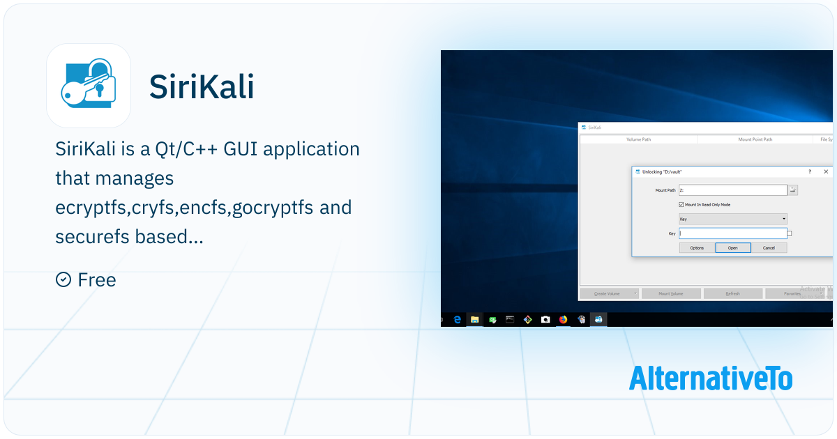 SiriKali: A Qt/C++ GUI front end to cryfs,gocryptfs,securefs,ecryptfs ...