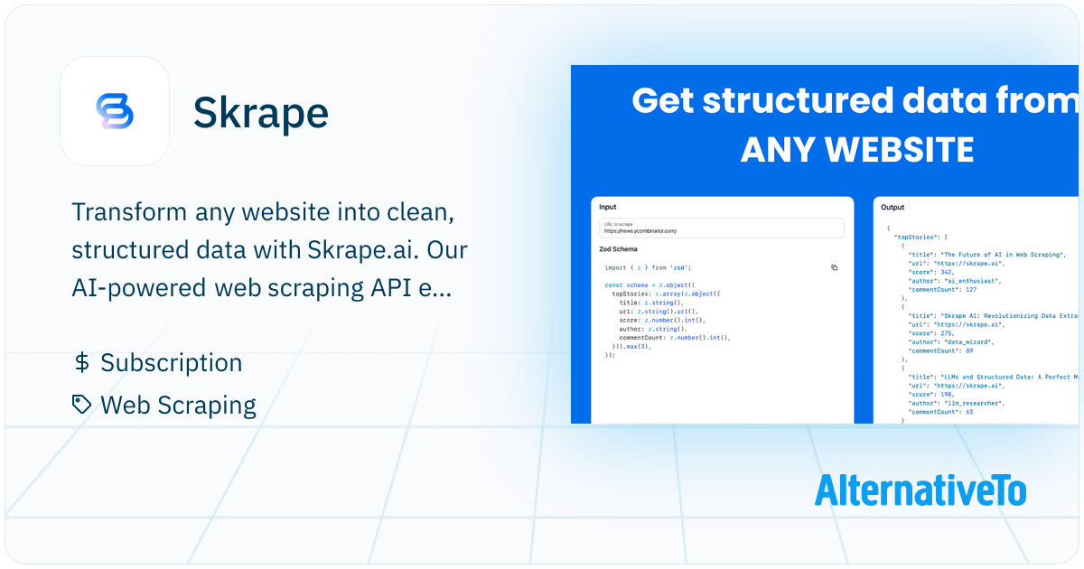 Skrape: Transform any website into clean, structured data | AlternativeTo