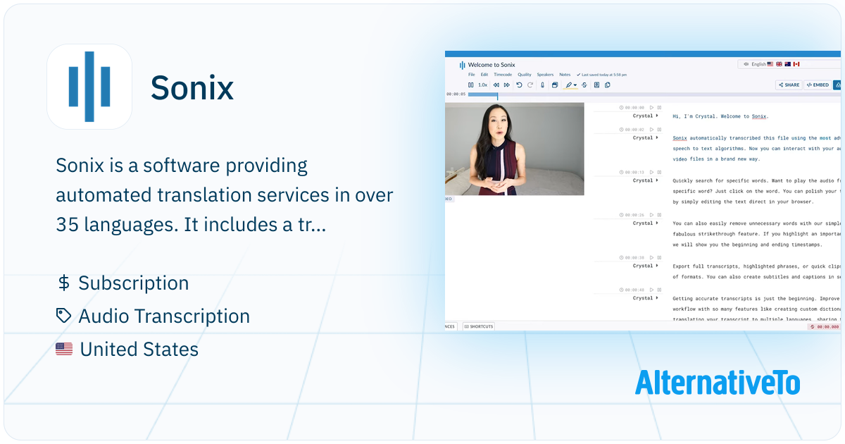 Sonix: Audio, video to text in 35+ languages | AlternativeTo