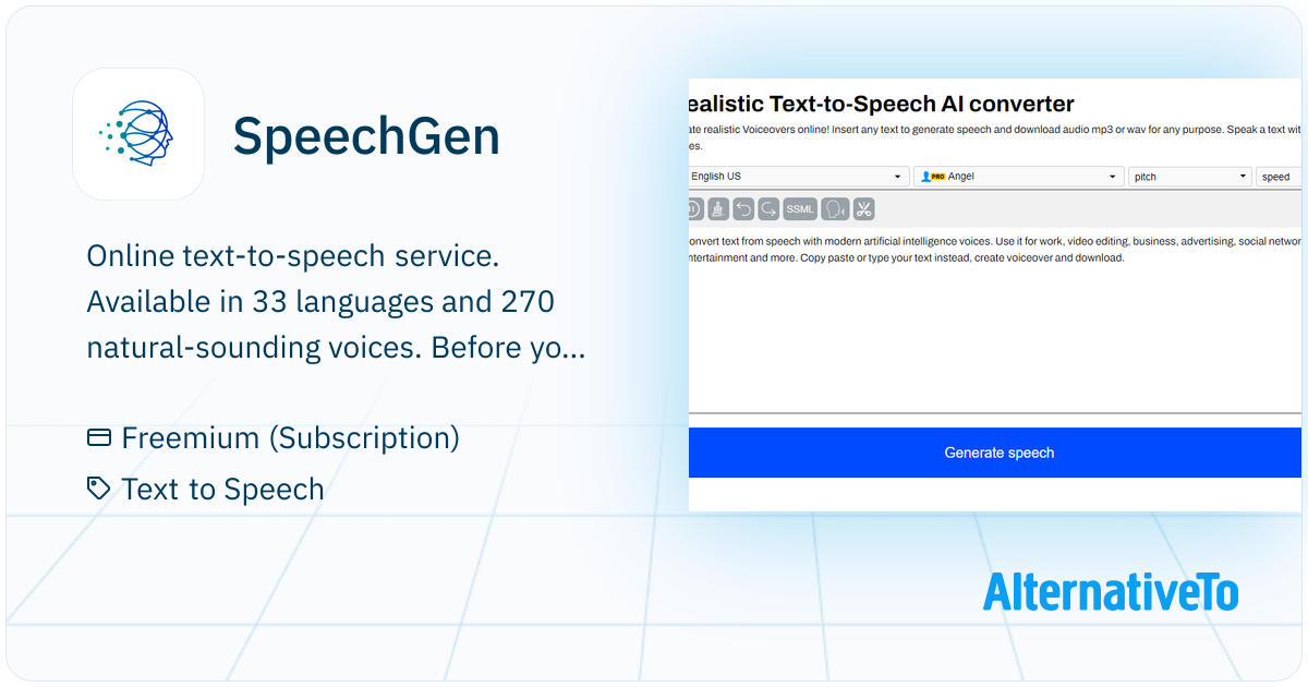 SpeechGen: Realistic Text-to-Speech converter | AlternativeTo