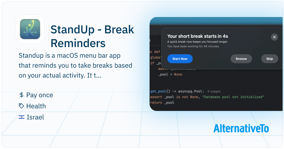 StandUp - Break Reminders: A macOS menu bar app that tracks your actual ...
