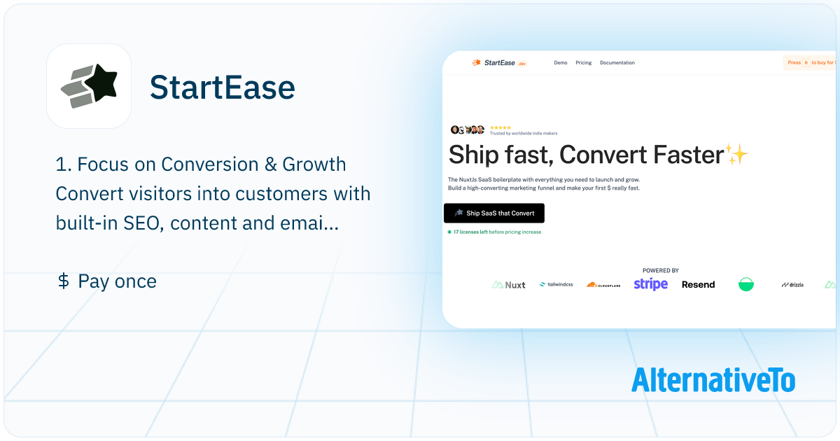 StartEase: The NuxtJs SaaS boilerplate with everything you need to launch and grow. | AlternativeTo
