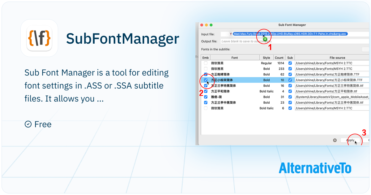 SubFontManager: Font subsetting and embedding tool for ASS/SSA ...