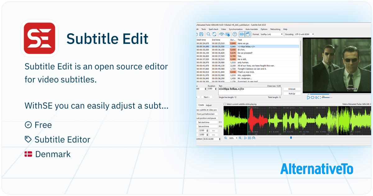 Subtitle Edit: Open source editor for video | AlternativeTo