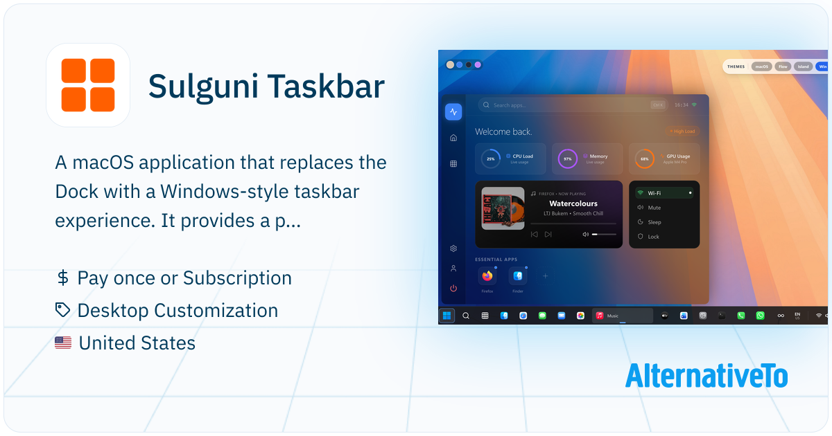 Sulguni Taskbar: Windows-style taskbar replacement for macOS with ...