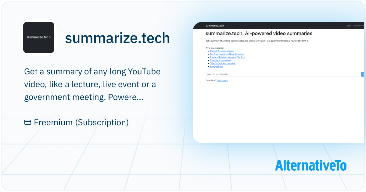 summarize.tech: Get a summary of any long YouTube video, like a ...