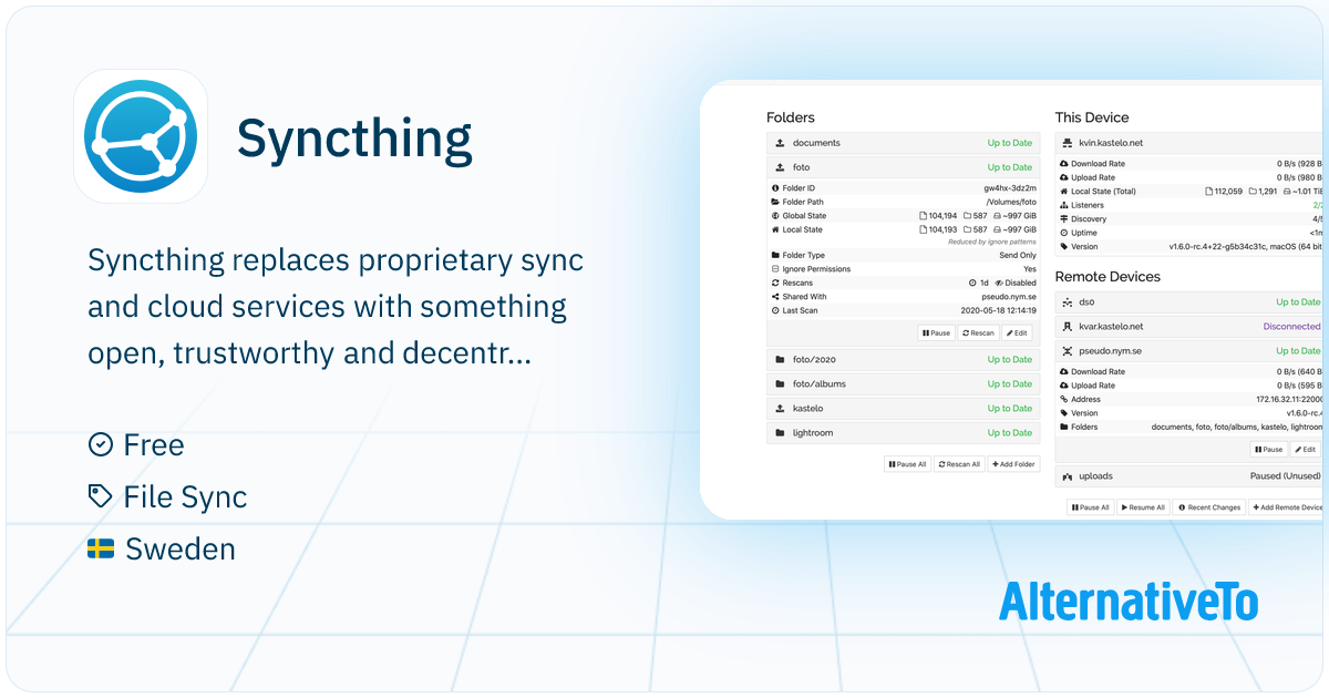 Syncthing: Open-source, decentralized data sync solution | AlternativeTo