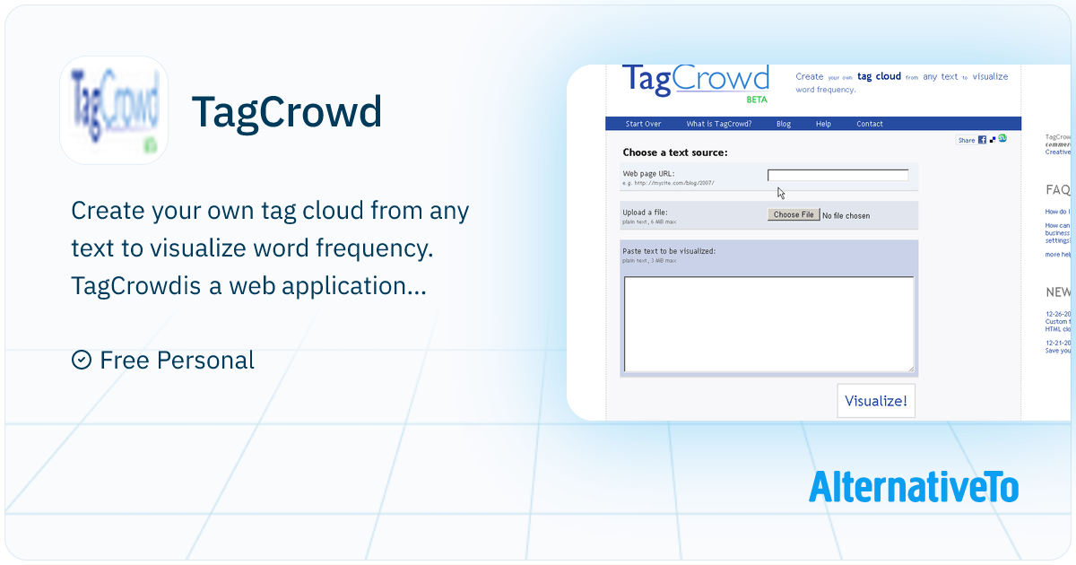TagCrowd: Create your own tag cloud from any text to | AlternativeTo