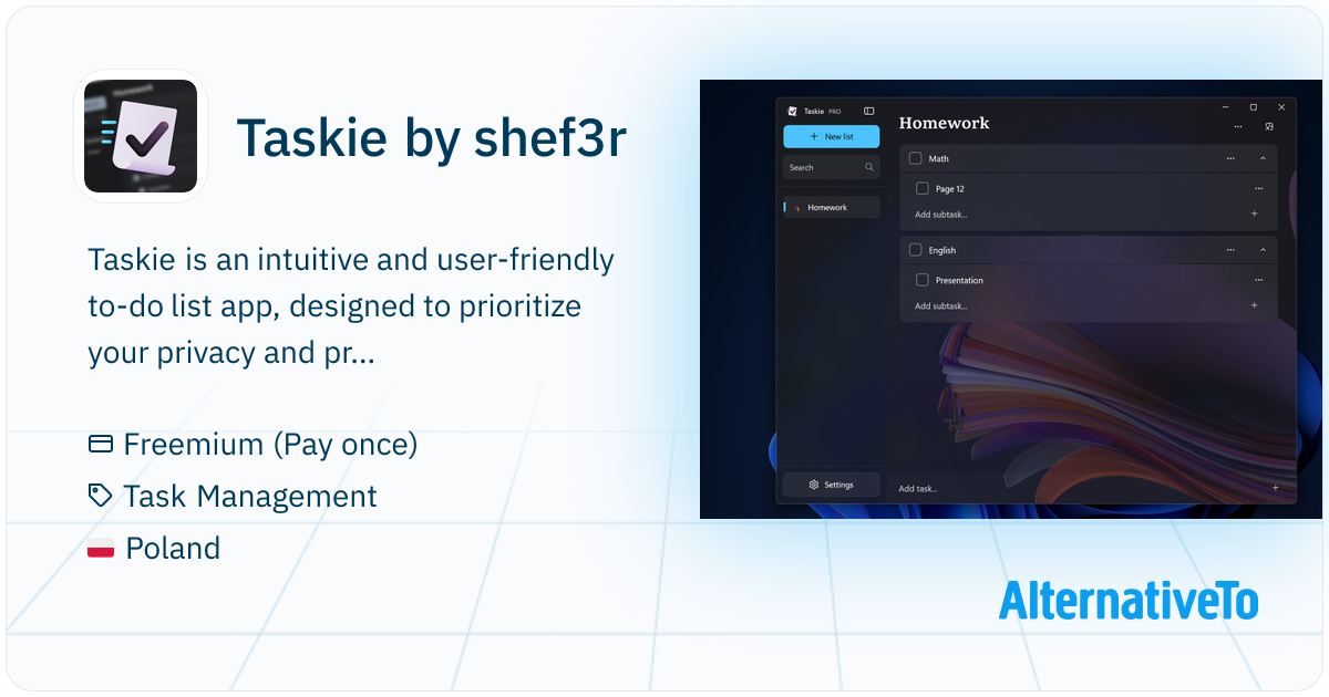Taskie by shef3r: The to-do companion the respects your privacy, on ...