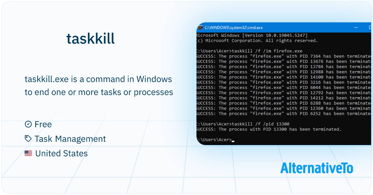 taskkill: Exe is a command in Windows to end one or more tasks or ...