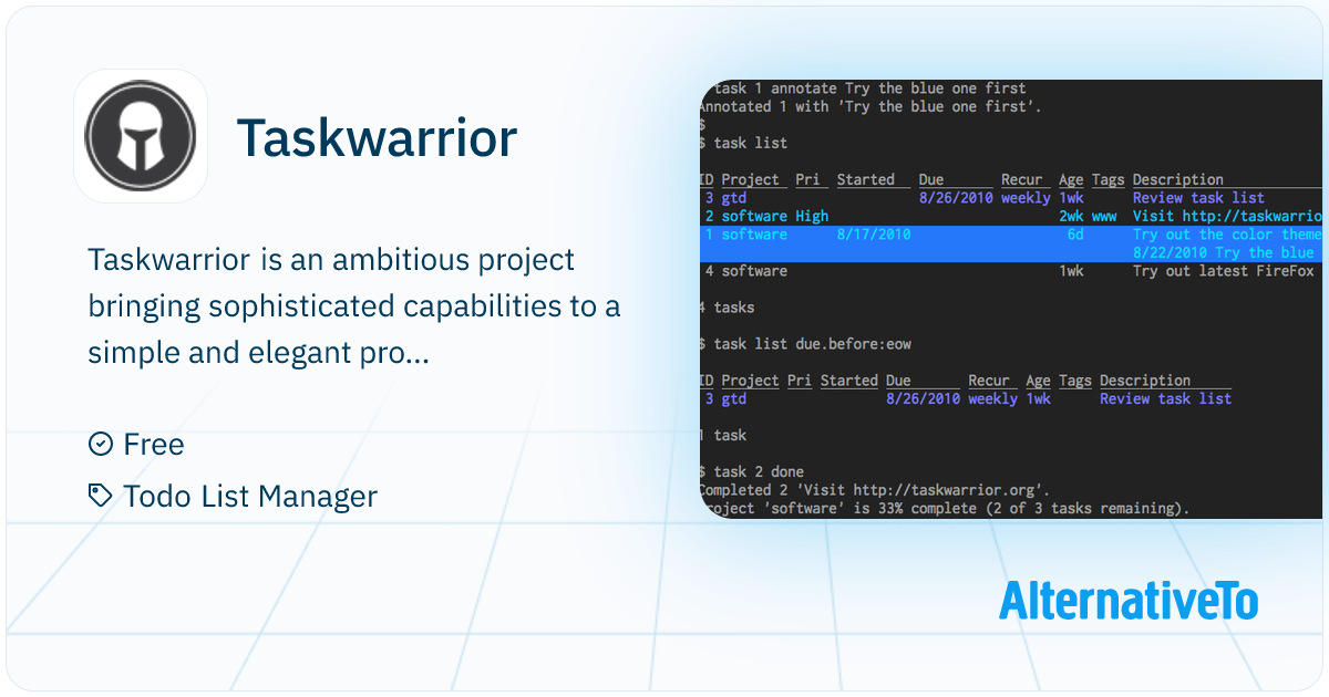 Taskwarrior: Ambitious project bringing | AlternativeTo