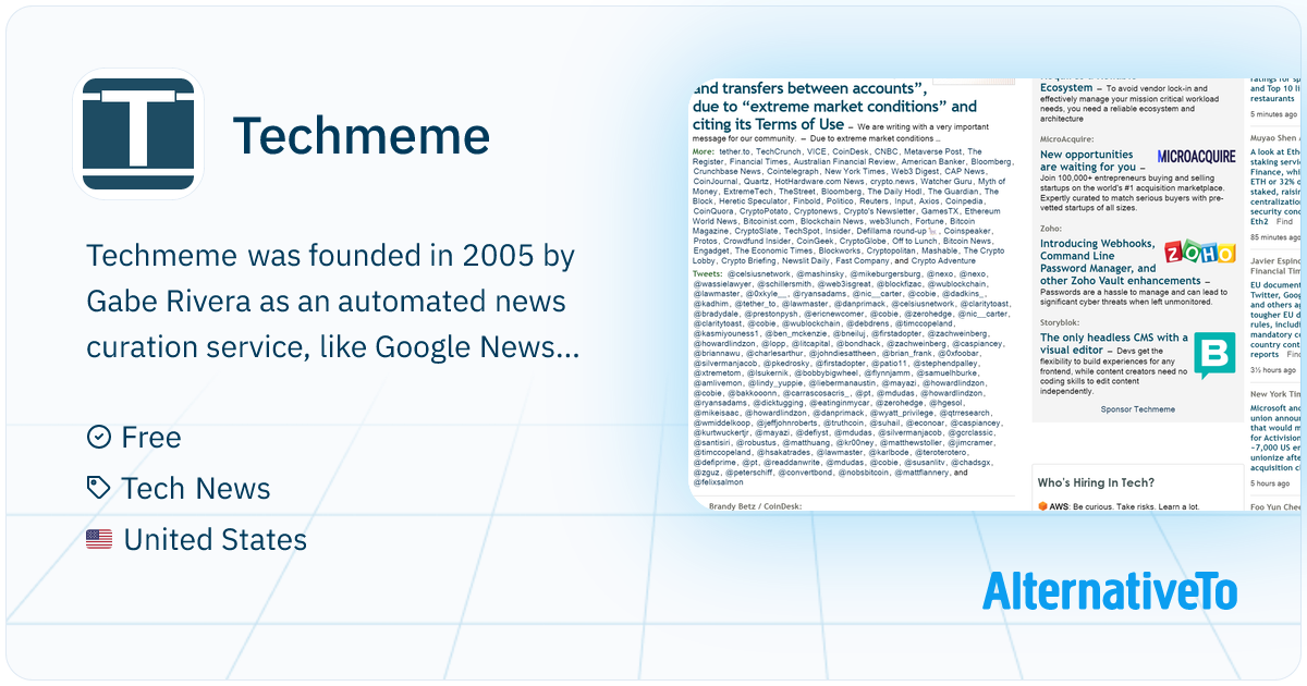 Techmeme: Was founded in 2005 by Gabe Rivera as an | AlternativeTo