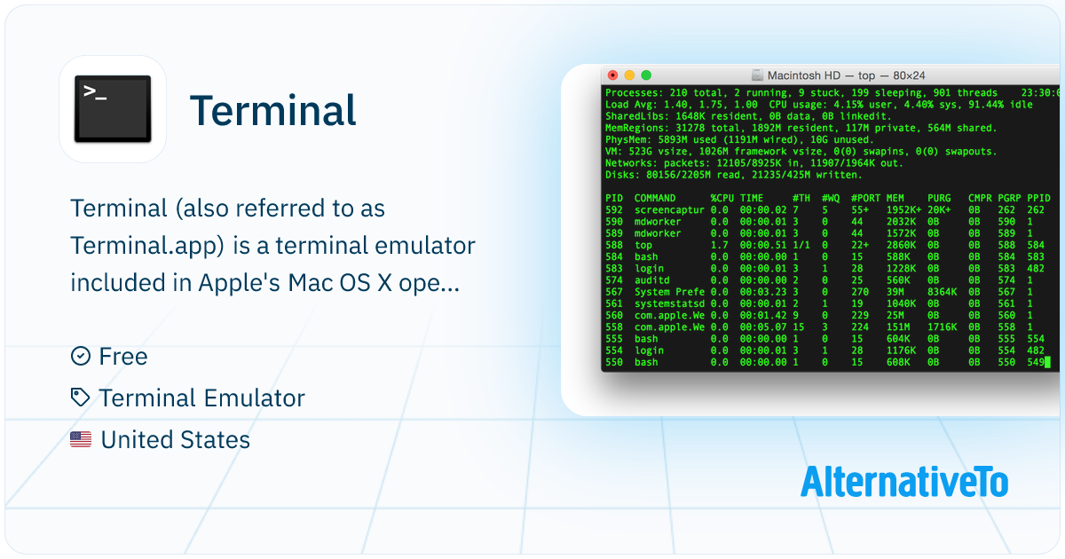 Terminal: The built in terminal window on Mac OS. | AlternativeTo