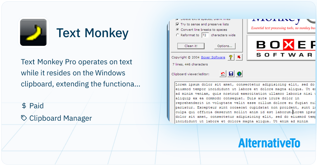 Text Monkey: Pro operates on text while it resides | AlternativeTo