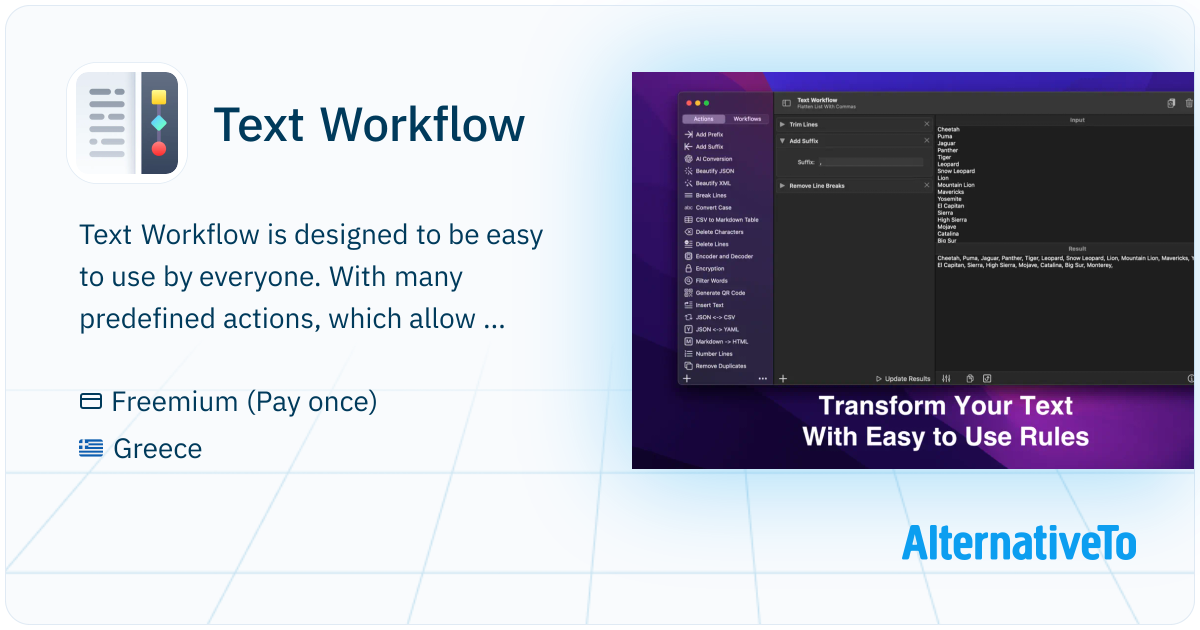Text Workflow: Automate text transformations. Combine transformation ...
