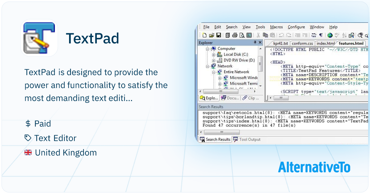 TextPad: Is designed to provide the power and | AlternativeTo