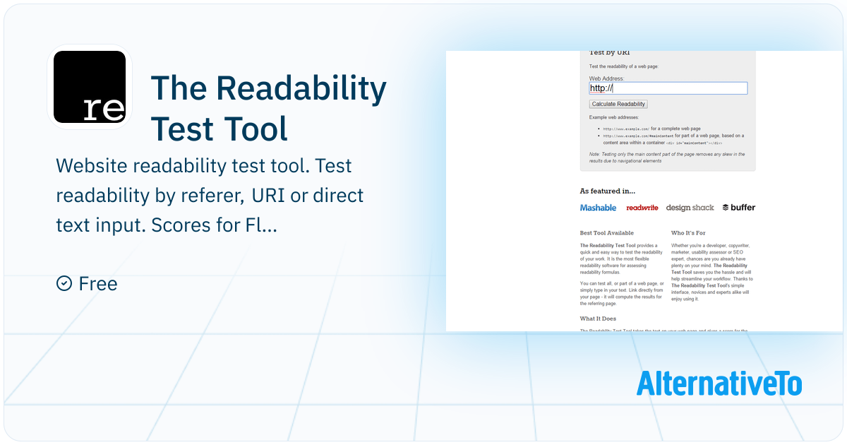 The Readability Test Tool: Readability test tool | AlternativeTo
