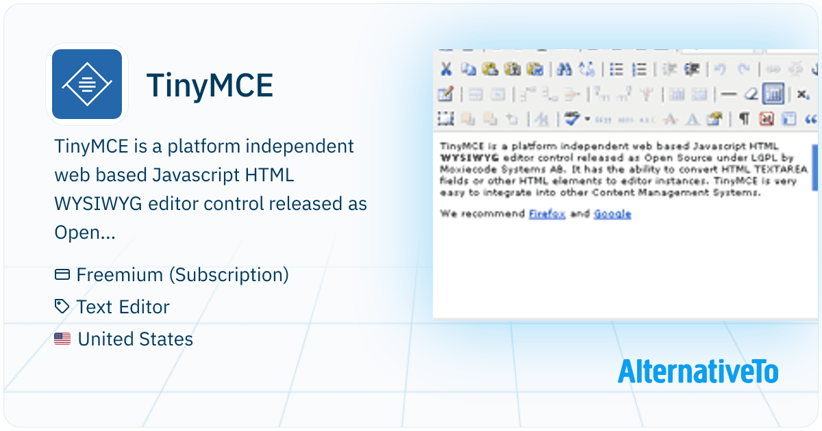 TinyMCE: Platform independent web based | AlternativeTo